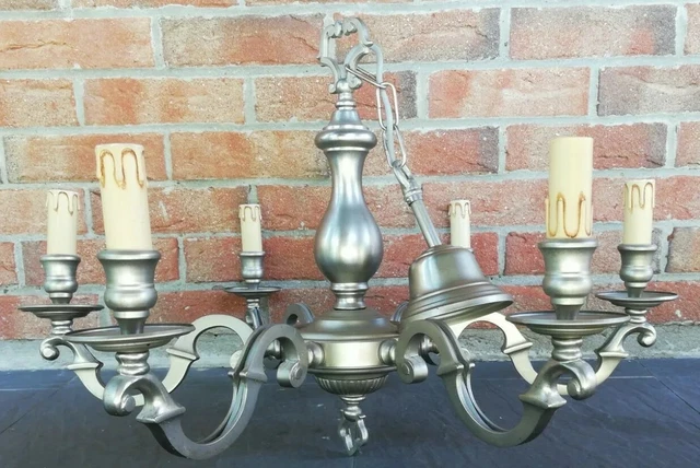 ANCIEN LUSTRE 6 branches Style metal Argenté Vintages Décoration ...