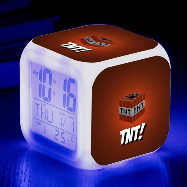 LED MINECRAFT ALARM Clock Digital Desk Clock Color Changing Light Night ...