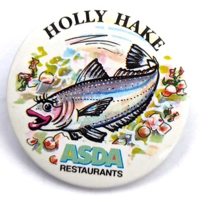 VTG 80'S OG ASDA STAFF Badge Restaurant HOLLY HAKE Fish Lover Badge Pin ...