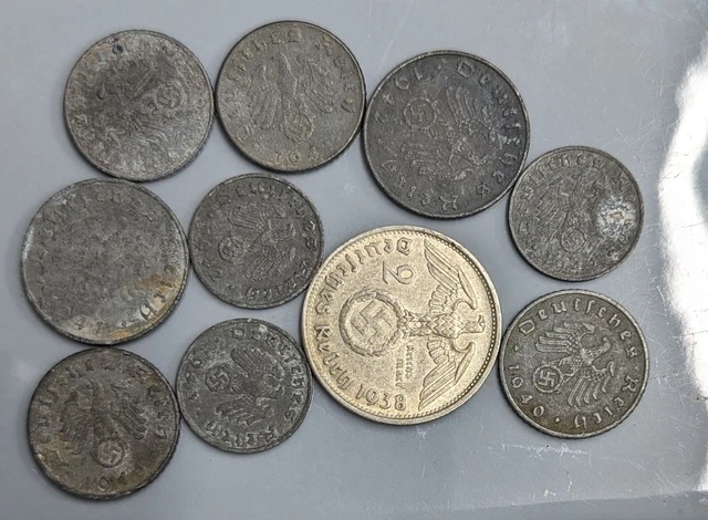 WWII COIN LOT of NAZI ERA GERMANY German coins INCLUDES SILVER TWO ...