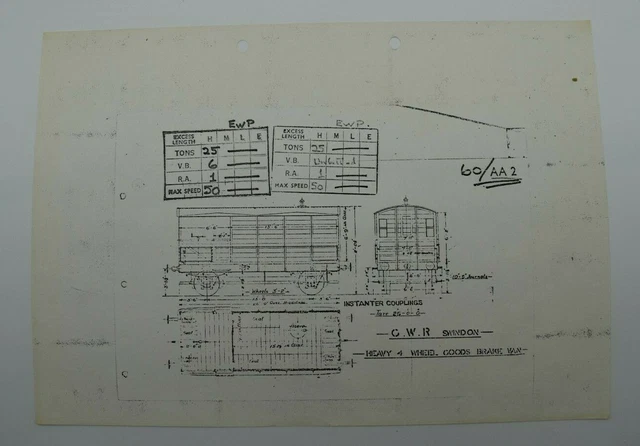GWR RAILWAY DIAGRAM Heavy 4 Wheel Goods Brake Van Technical Drawing ...