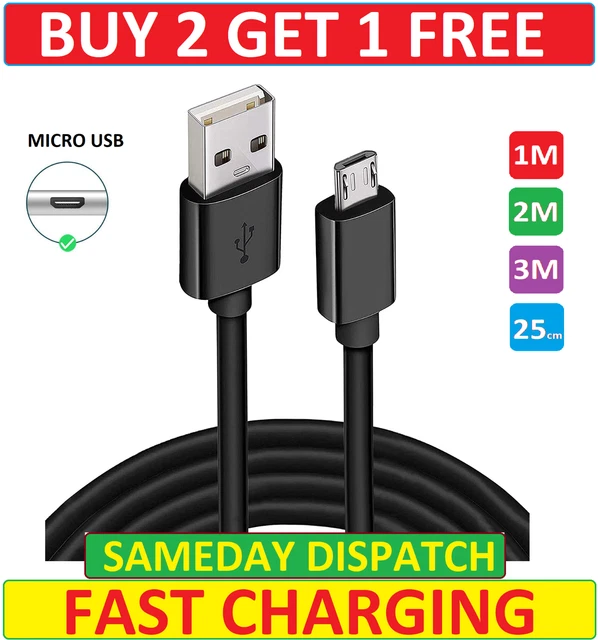 LONG MICRO USB Cable, 1M 2M 3M High Speed Data Sync Fast Charger ...