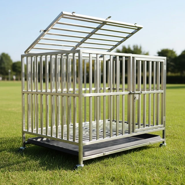 PORIYA XL DOG Cage Metal Pet Kennel Strong w/ Wheels & Tray Lock Quick ...