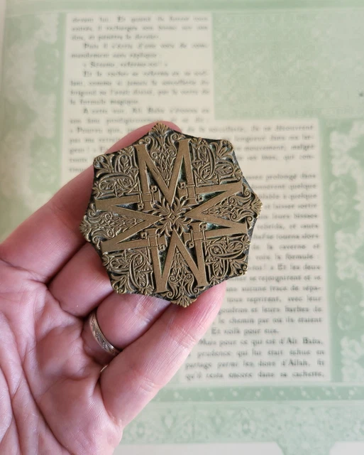 FER À DORER Tampon Matrice imprimerie relieur reliure Monogrammé "MG ...