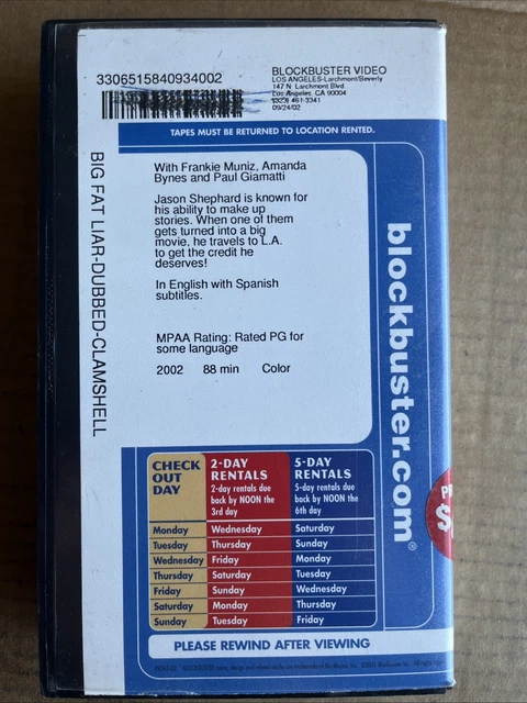 BIG FAT LIAR VHS Blockbuster Rental Case & Cover Hardshell Vintage £34. ...