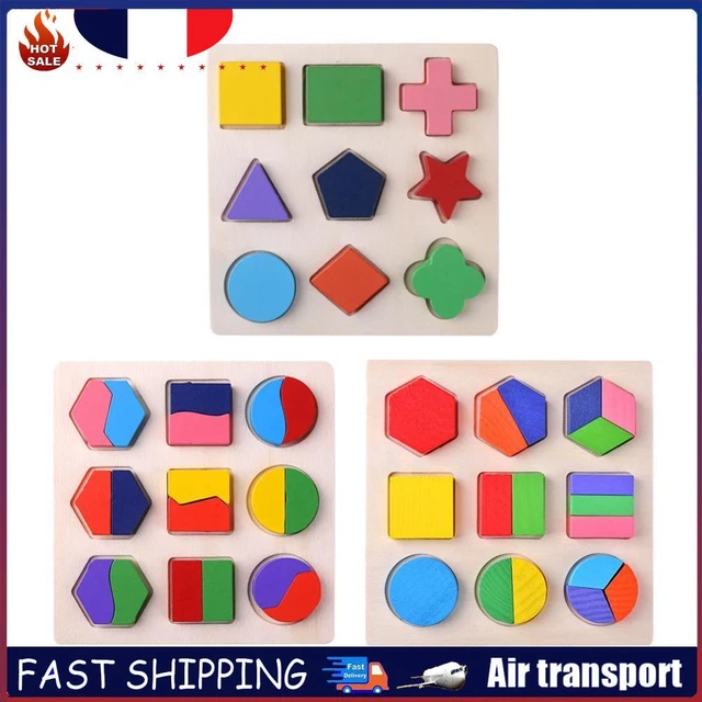 WOOD GEOMETRIC SHAPES Sorting Math Montessori Puzzle Kids Educational ...
