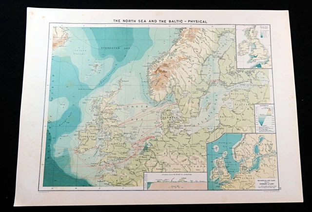 ANTICA MAPPA ROTTA nave a vapore Mare del Nord Mar Baltico linee di ...