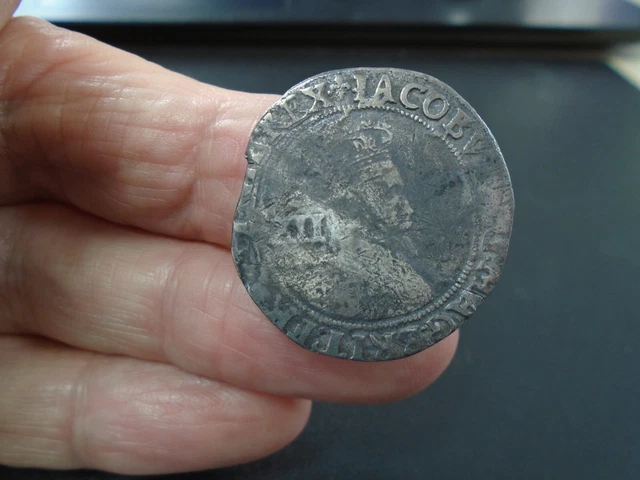 KING JAMES 1ST SILVER HAMMERED shilling mm lis dated 1604 ad 2nd bust ...