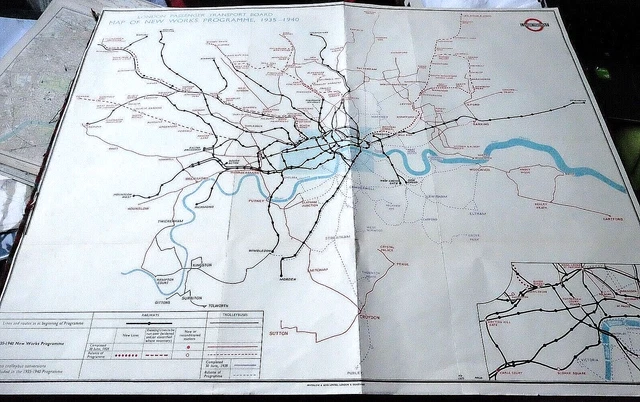 LONDON TRANSPORT LPTB 1935-40 Map Of New Works Programme Map 38-1054 G ...