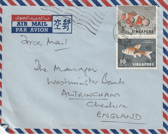 1966 SINGAPORE COVER sent from RAF Changi to Altrincham,Cheshire UK £1. ...
