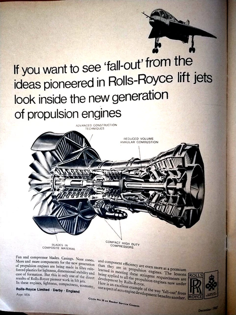 1967 ORIGINAL PRINT Advert Ad : Rolls Royce Lift Jet Propulsion Engine ...