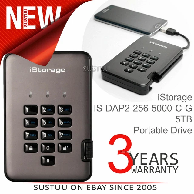 ISTORAGE DISKASHUR PRO2 Portable Secure Rigide Lecteur 5 TB Crypté USB ...