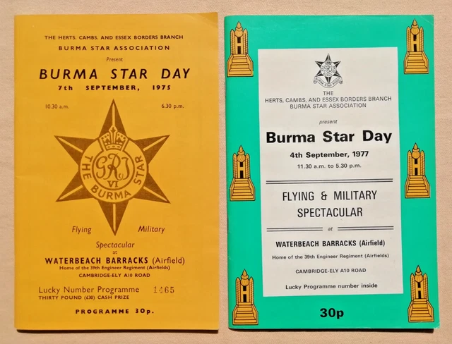 WATERBEACH BARRACKS 'BURMA Star Day Souvenir Programmes 1975 & 1977. £2 ...