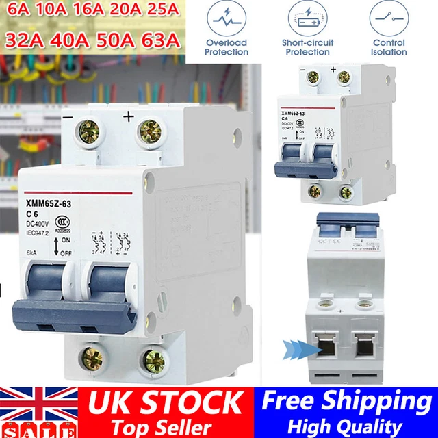 DC CIRCUIT BREAKER Solar Fuse MCB Double Pole 2P 6 10 16 20 25 32 40 50 ...