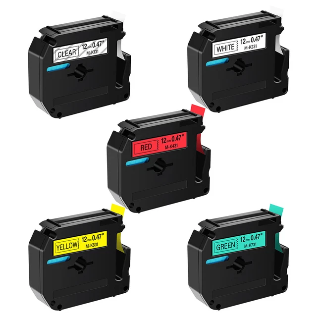 5×COMPATIBLE FOR BROTHER 12mm Label Tape M-K131-731 Clear/White/Red ...