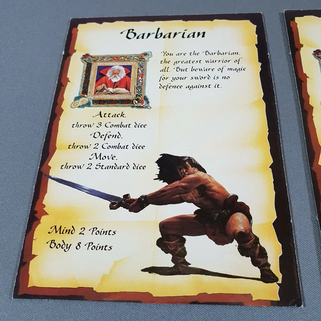 HEROQUEST CHARACTER CARD Set Elf Barbarian Dwarf Wizard 1989 Hero Quest ...