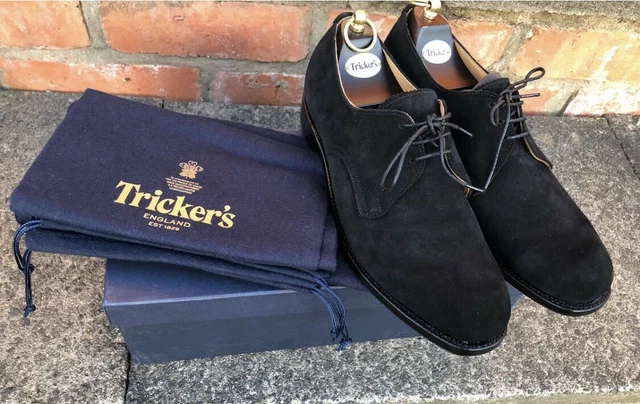 RARE TRICKERS BESPOKE Black Suede Derby Shoes Size UK 8 1/2 EU 42.5 RRP ...