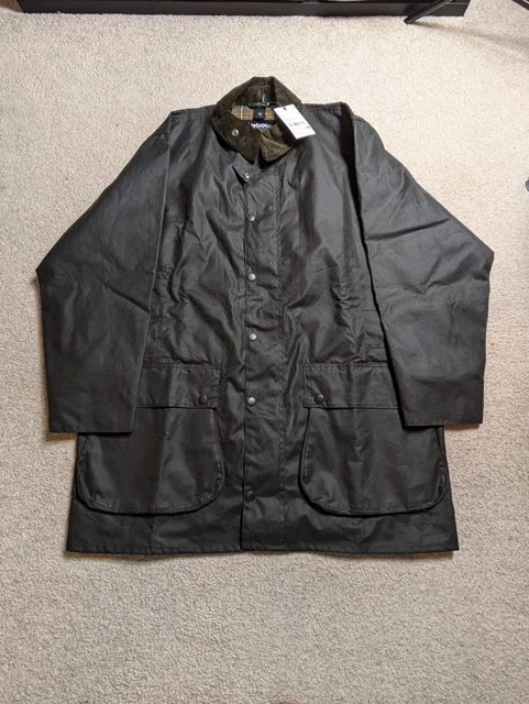 BARBOUR BORDER WAXED Jacket Men's 48 Black Lined Classic Northumbria ...