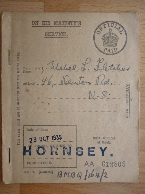 1939 ORIGINAL WW2 Ration Book From Hornsey London EUR 11,84 - PicClick IT