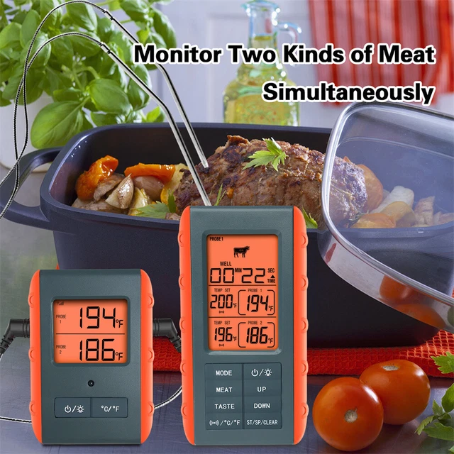 DIGITAL WIRELESS REMOTE Meat Thermometer Cooking 2 Probes Oven BBQ ...