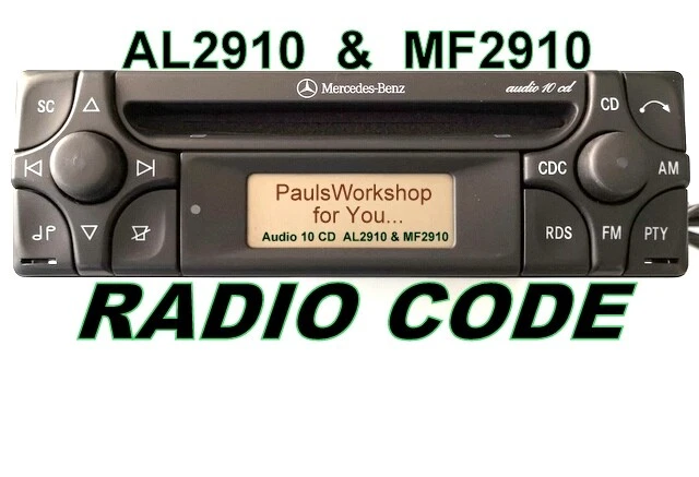 RADIO CODE MERCEDES Benz Audio 10 Alpine 30 CD MF2910 AL2910 AL/MF2199 ...