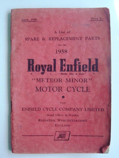 ROYAL ENFIELD METEOR MINOR MOTORCYCLE Illustrated Spare Parts List 1958 ...