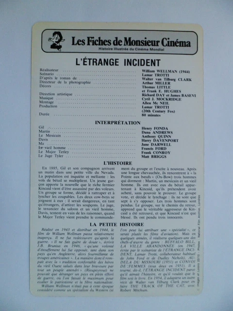 CARTE FICHE CINEMA 1944 L'ETRANGE INCIDENT Henry Fonda Dana Andrews ...