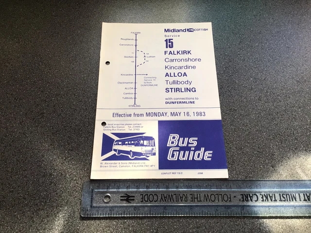 MIDLAND SCOTTISH BUS Group Route 15 Bus Timetable May 1983 Falkirk ...