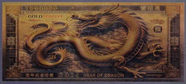 CHINESE YEAR OF The Dragon Gold Foil Plastic Banknote $8.50 - PicClick AU