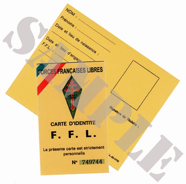 WW2 FREE FRENCH Forces (FFL) Identity card circa - 1945 (Exact Copy) £4 ...