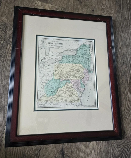 ANTIQUE MAP CIRCA 1870 Rare Hand Colored Map of Middle States w COA ...