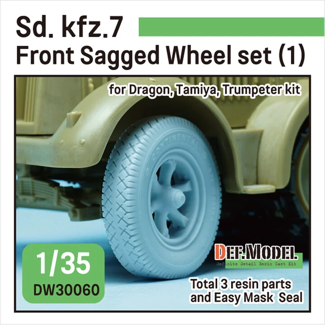 WW2 GERMAN SD.KFZ.7 Front sagged wheel set (1) (for Tamiya, Trumpeter ...