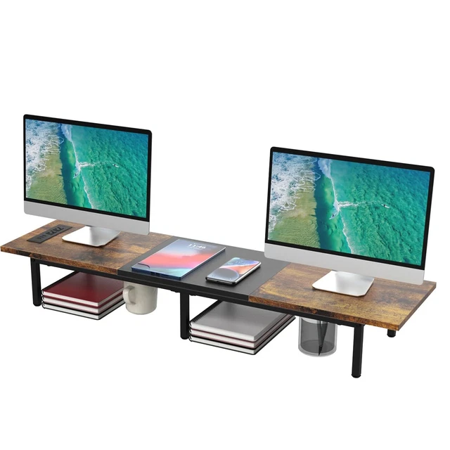 DUAL MONITOR STAND Riser with Charging Station for Computer Screens ...