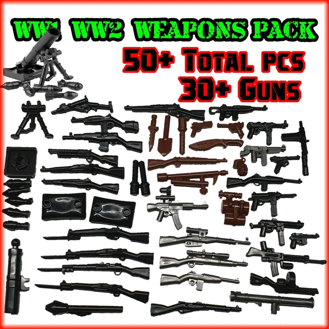 CUSTOM WW1 WW2 50pcs Weapons Pack For minifigures. 30+ Guns + Mortar ...
