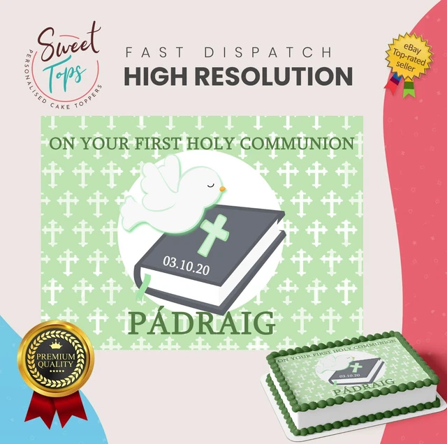 HOLY COMMUNION RECTANGLE Edible Cake Topper Decoration Personalised £5. ...