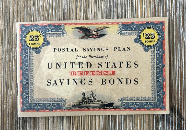 VINTAGE 1942 US War WW2 Savings Bond 25-cent Defense Stamp Album with 2 ...
