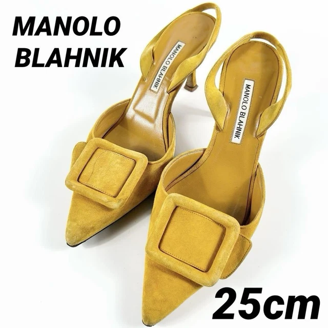 MANOLO BLAHNIK MULES Sandals Heel Suede Yellow EU38 US8 Japan F/S USED ...
