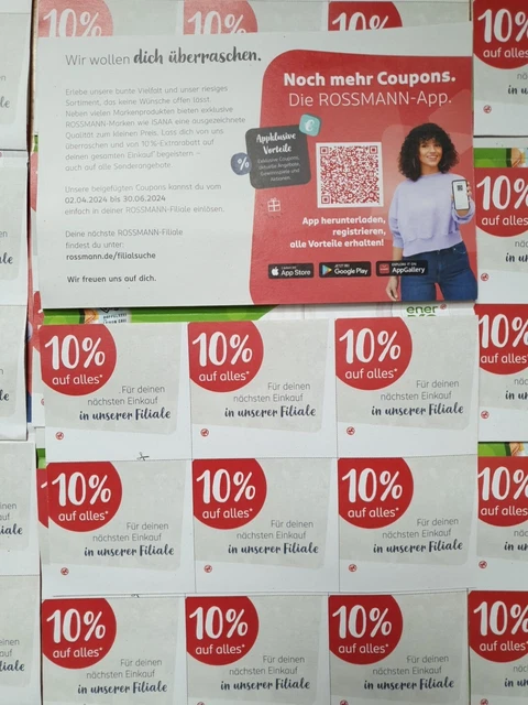60 STÜCK 10 % Rossmann Coupons Gutscheine 30.06.2024 EUR 3,00 - PicClick DE