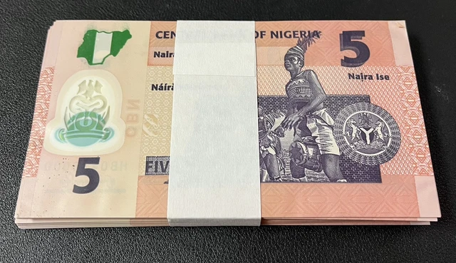 NIGERIA 5 NAIRA 2025 P 38 Polymer AUnc LOT 100 PCS 1 Bundle See Scan £ ...