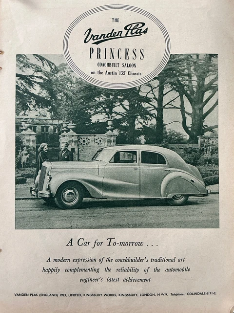 AUSTIN VANDEN PLAS PRINCESS - Vintage Motor Car Advert Original 1949 ...