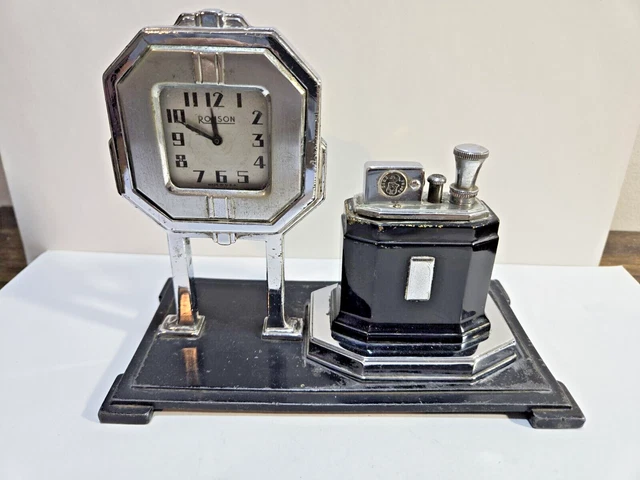 RARE ART DECO Ronson 1930's Touch Tip & Clock Table Lighter 6977/13 £ ...