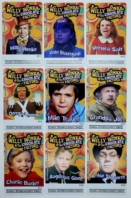 WILLY WONKA & the Chocolate Factory 9 Cards SET All Character Arcade ...