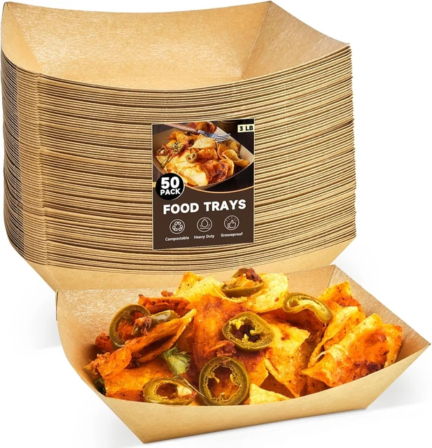 3 LB PAPER Food Trays - 50 Pack Disposable Nacho Trays, Kraft 3 lb ...