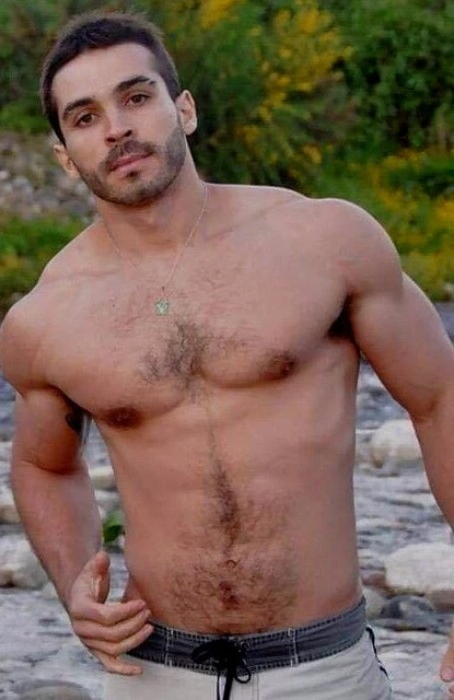 SHIRTLESS MALE MUSCULAR Beefcake Hairy Chest Abs Beard Hunk Dude PHOTO ...