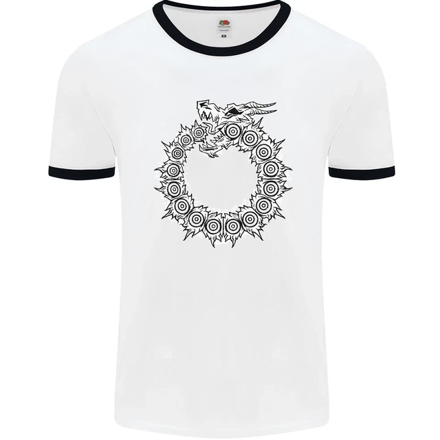 T-SHIRT RINGER HOMME Avec Symbole De Dragon Fantaisie Chinois Japonais ...