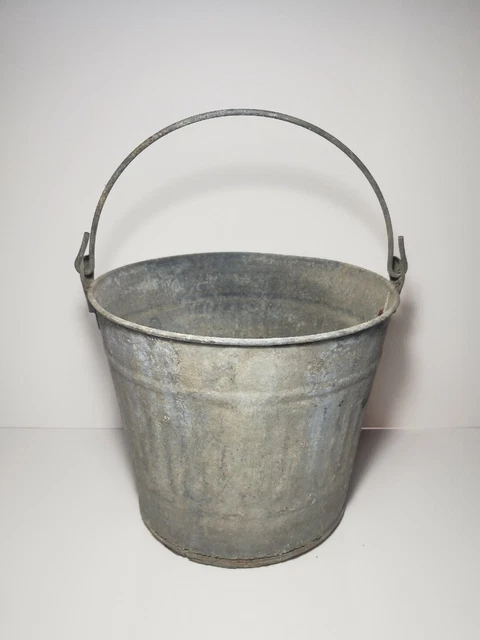 GALVANIZED METAL BUCKET Pail With Handle Rustic Farmhouse Vintage $49. ...