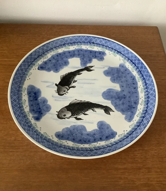 KOI CARP FISH Pattern Large Porcelain Plate Made In Hong Kong/Hand ...