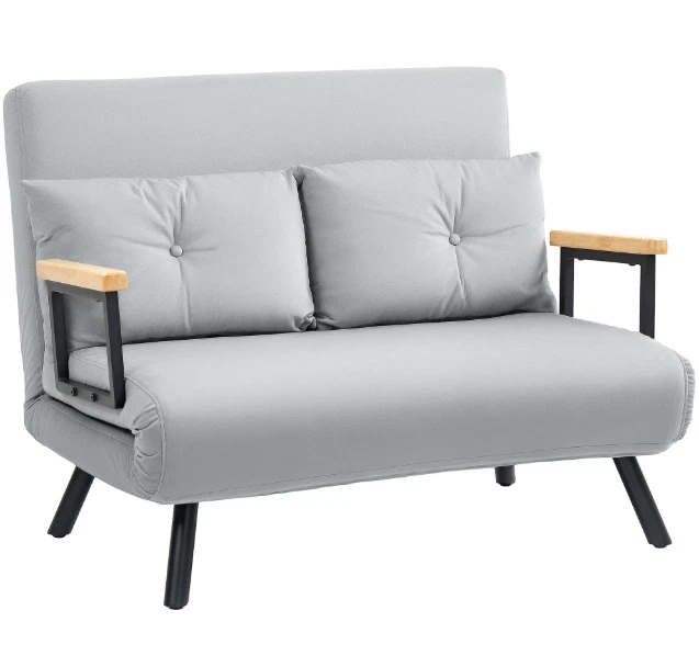HOMCOM CLICK CLACK 2 Seater Sofa Bed for Living Room, Guest Room, Light ...