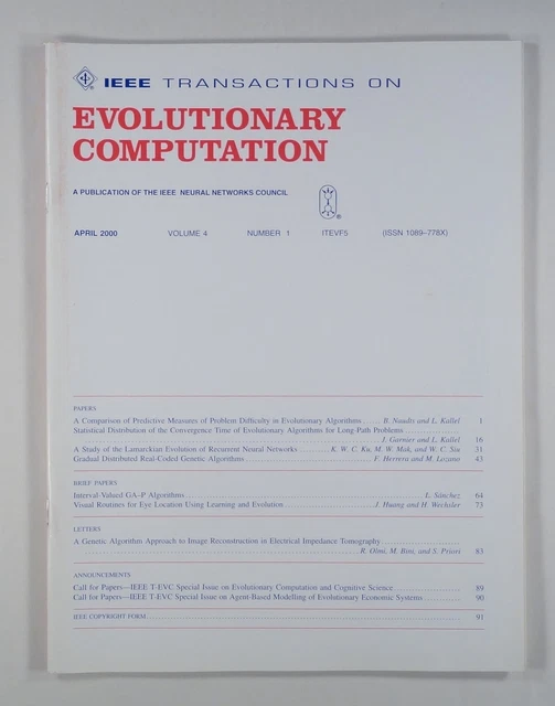 2000 IEEE EVOLUTIONARY COMPUTATION v4#1 machine learning NEURAL NETWORKS search £5.15 - PicClick UK