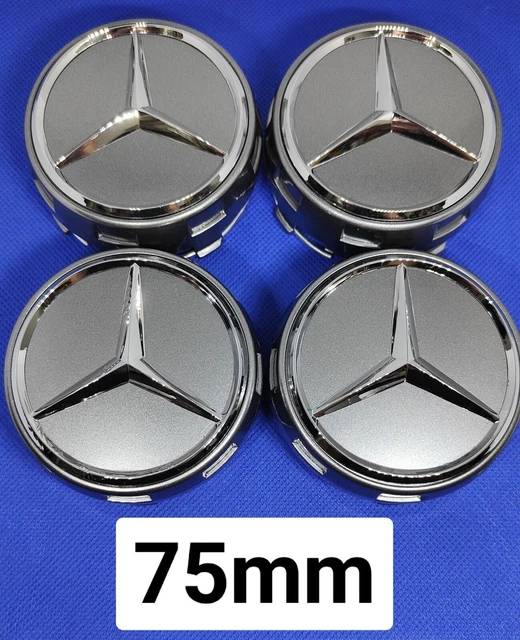 4 CACHES MOYEU Mercedes AMG 75 mm Gris Logo embleme Jante Centre De ...